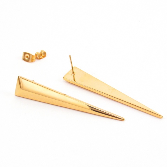 MonaBella | Jewelry | Gold 2 Triangle Vertical Spike Statement Earrings ...